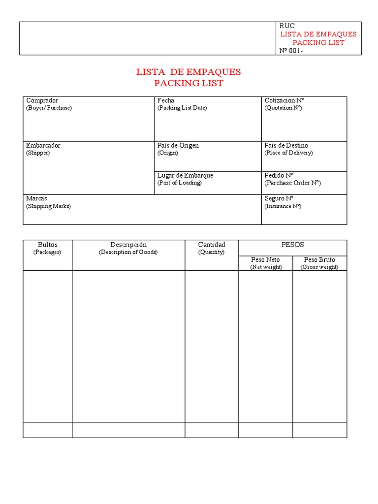 Formato Lista de Empaques | PDF