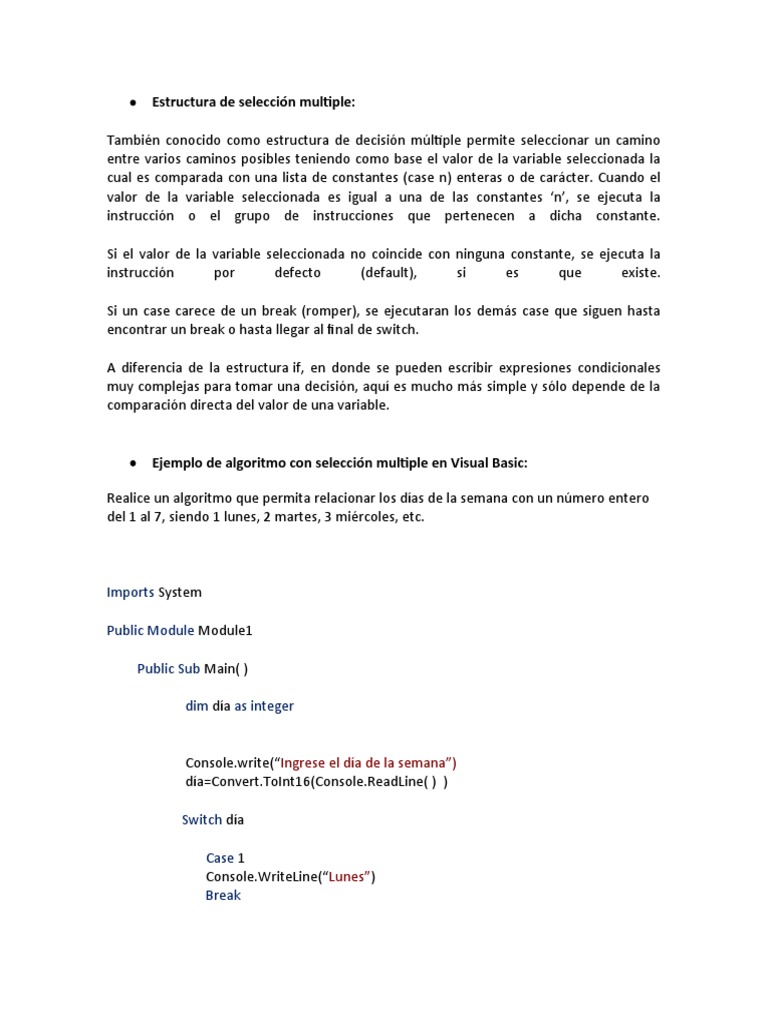 Estructura de Selección Multiple | PDF | Informática