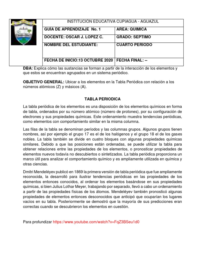 Guia 1 Tabla Perio 7 PDF | Descargar gratis PDF | Rieles | Tabla periódica