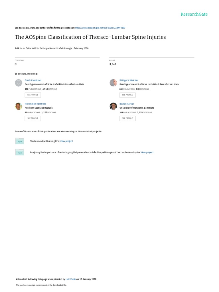 The Aospine Classification of Thoraco-Lumbar Spine Injuries | PDF ...