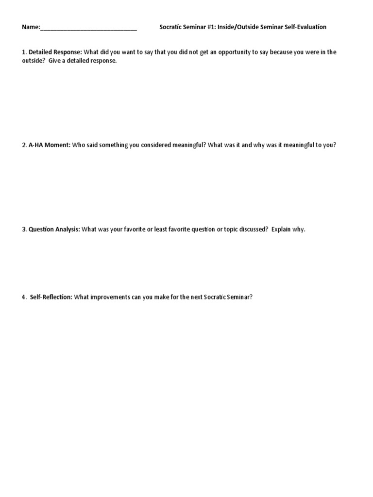 Name: - Socratic Seminar #1: Inside/Outside Seminar Self-Evaluation | PDF
