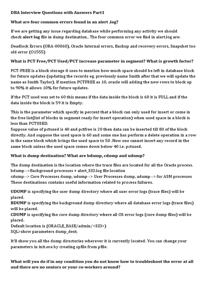 DBA Interview Questions With Answers Part1to12 | PDF | Backup | Database Index