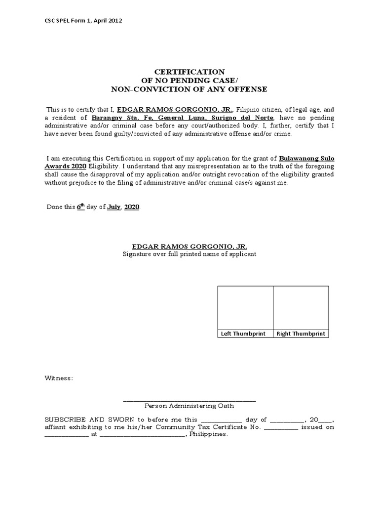 Certification of No Pending Case | PDF