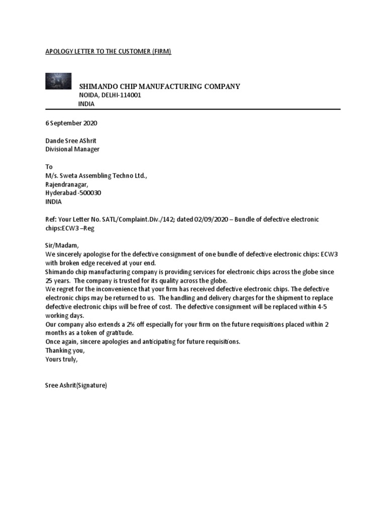 Apology Letter For Inconvenience | PDF