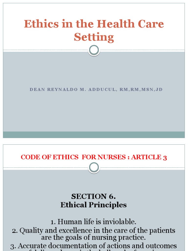 Ethics in The Health Care Setting | PDF | Wellness | Science & Mathematics