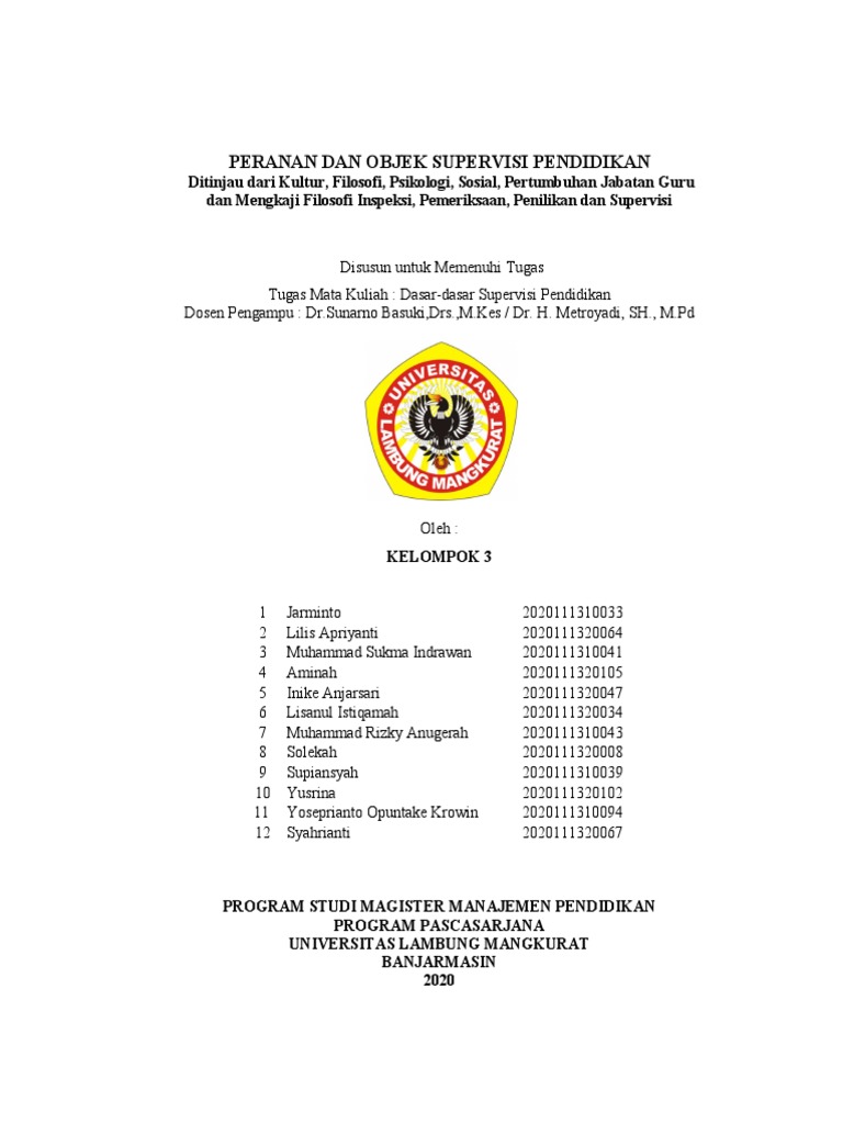 Kel3 - Manajemen - Supervisi - Peranan Dan Objek Supervisi Pendidikan PDF | PDF