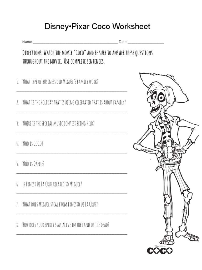Disney Pixar Coco Worksheet | PDF