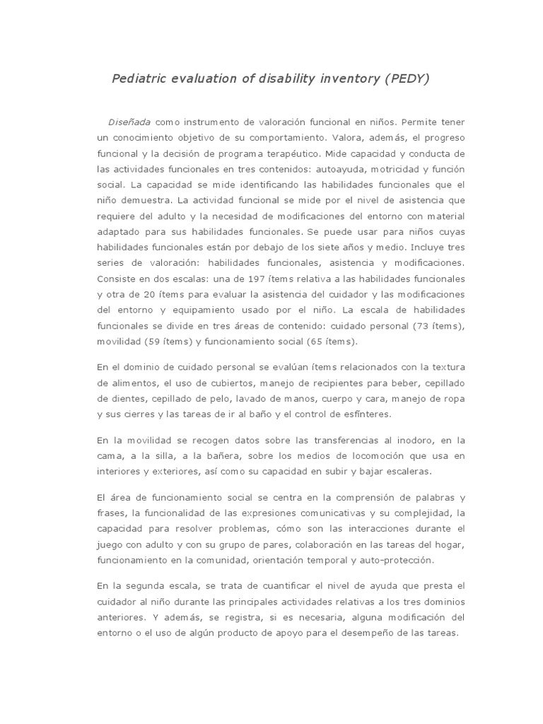 Pediatric Evaluation of Disability Inventory (PEDY) | PDF | Alfa de ...
