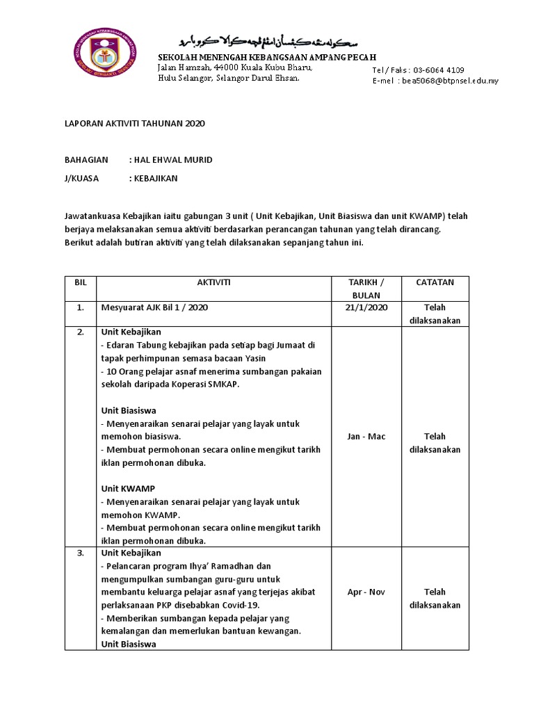 Laporan JK Kebajikan 2020 | PDF