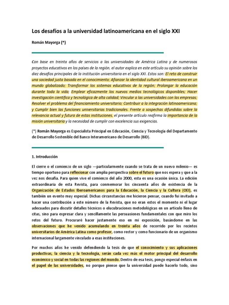Desafíos de la Universidad en América Latina | PDF | Investigación y ...