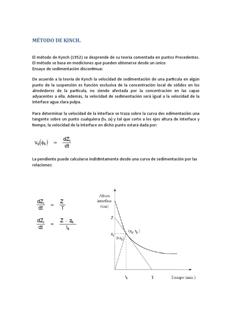 Método de Kynch para determinar el área unitaria de sedimentación | PDF ...