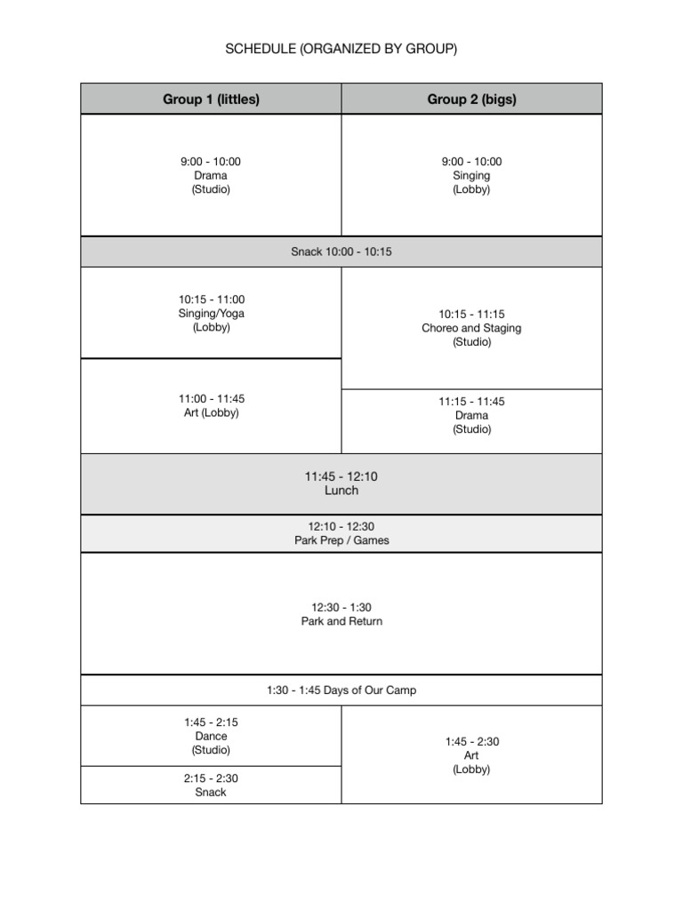 Schedule by Group | PDF