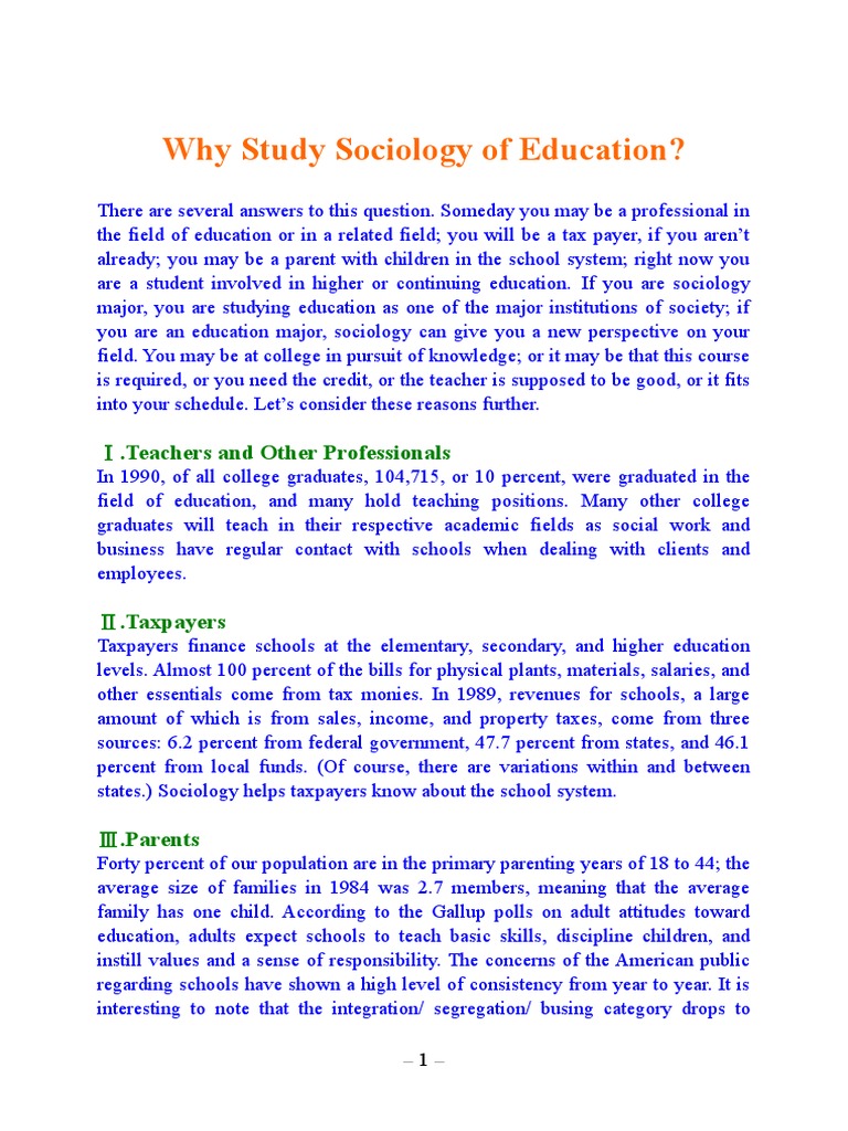 Why Study the Sociology of Education: Understanding the Complex ...