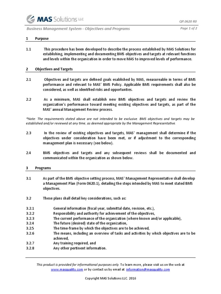 Business Management System - Objectives and Programs: 1 Purpose | PDF ...