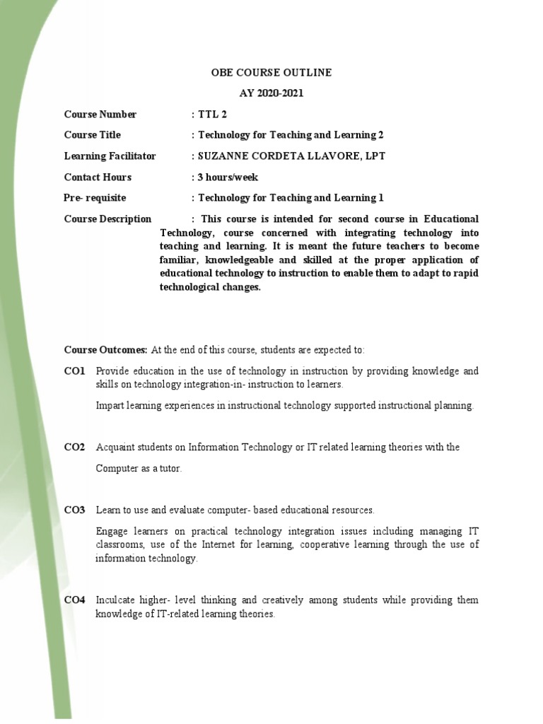 Syllabus TTL2 | PDF | Educational Technology | Learning Theory (Education)
