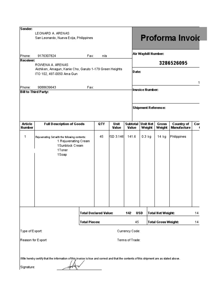 Sample of Proforma Invoice | PDF | International Business | Industries