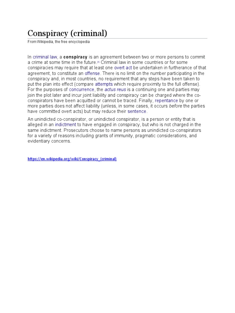 Conspiracy (Criminal) : Criminal Law Overt Act Offense Attempts ...