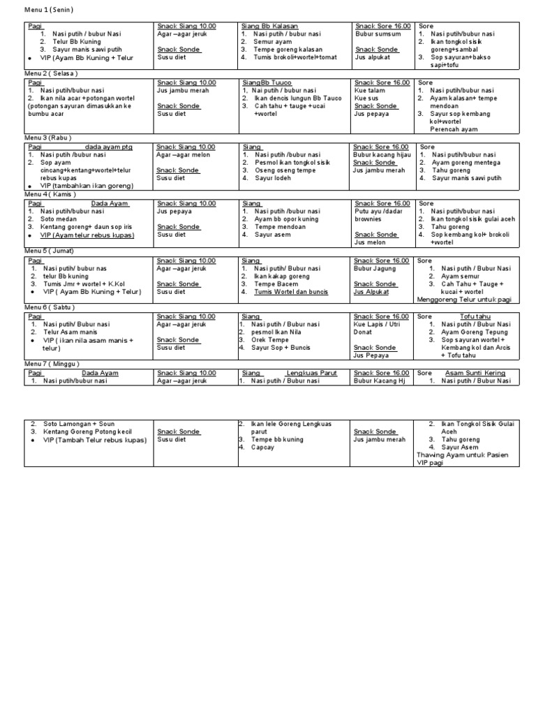 Menu Harian Makanan Sehat Pasien | PDF