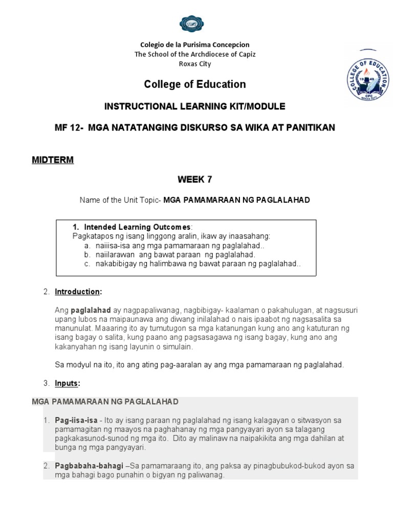 Week 7 MF12 Natatanging Diskurso | PDF
