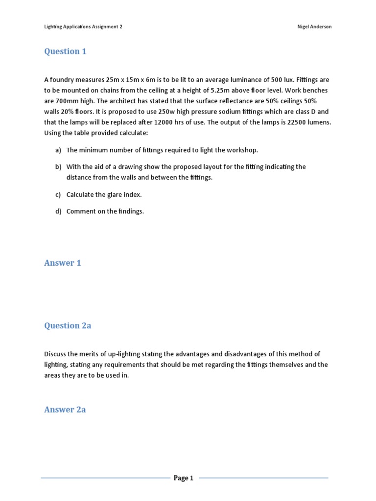 Lighting Assignment 2 Pdf Lighting Components 1306