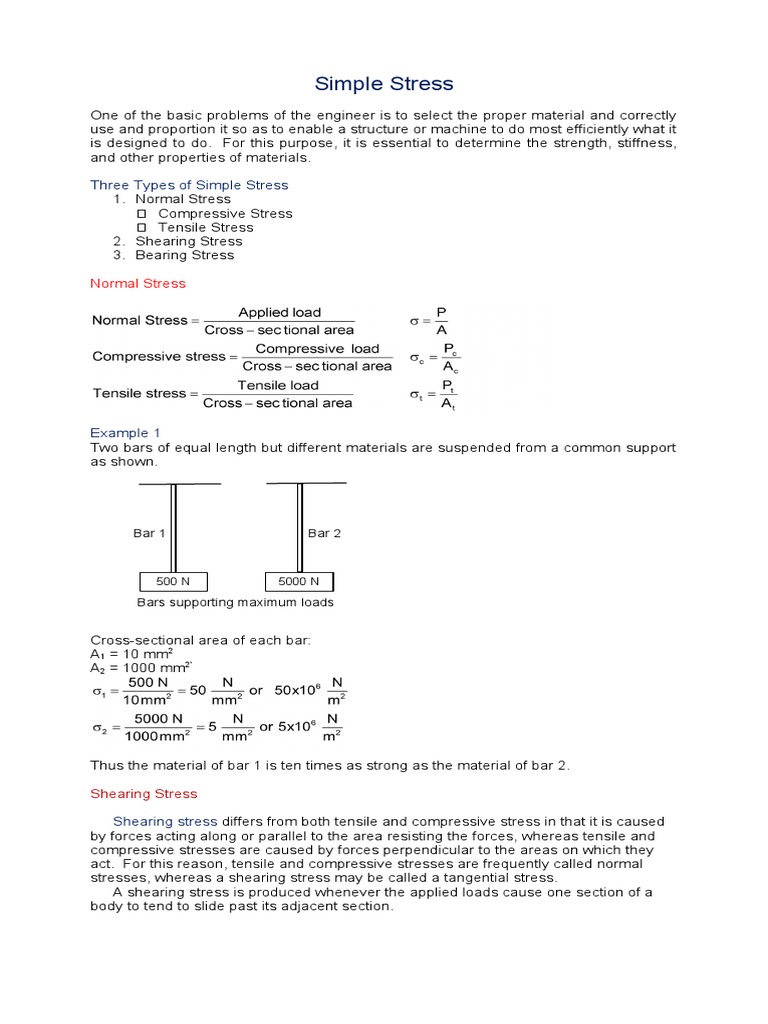 Three Types of Simple Stress | PDF | Stress (Mechanics) | Chemical ...