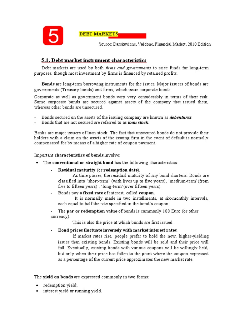 5.1. Debt Market Instrument Characteristics | PDF | Bond Duration ...