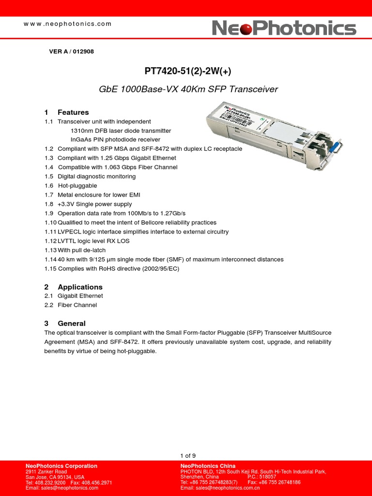 D7600032lf Neophotonic PT7420-52-2W+ | PDF | Manufactured Goods ...