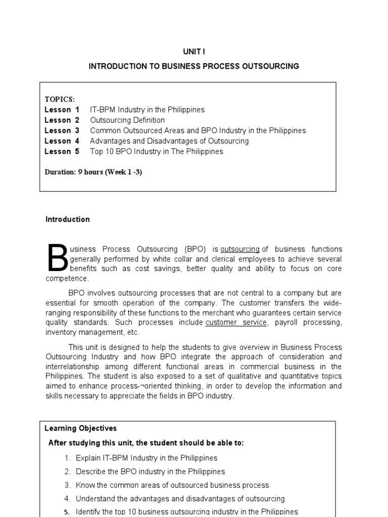 Unit 1 Business Process Outsourcing | PDF | Outsourcing | Payroll