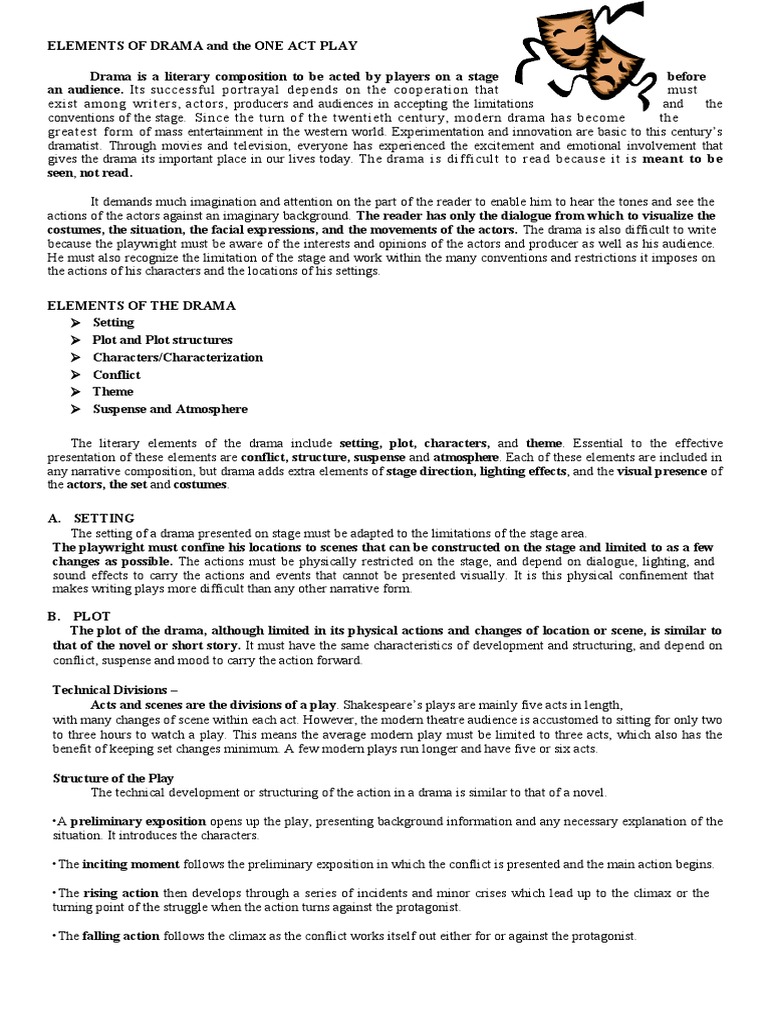 ELEMENTS OF DRAMA and The ONE ACT PLAY | PDF | Play (Theatre) | Tragedy