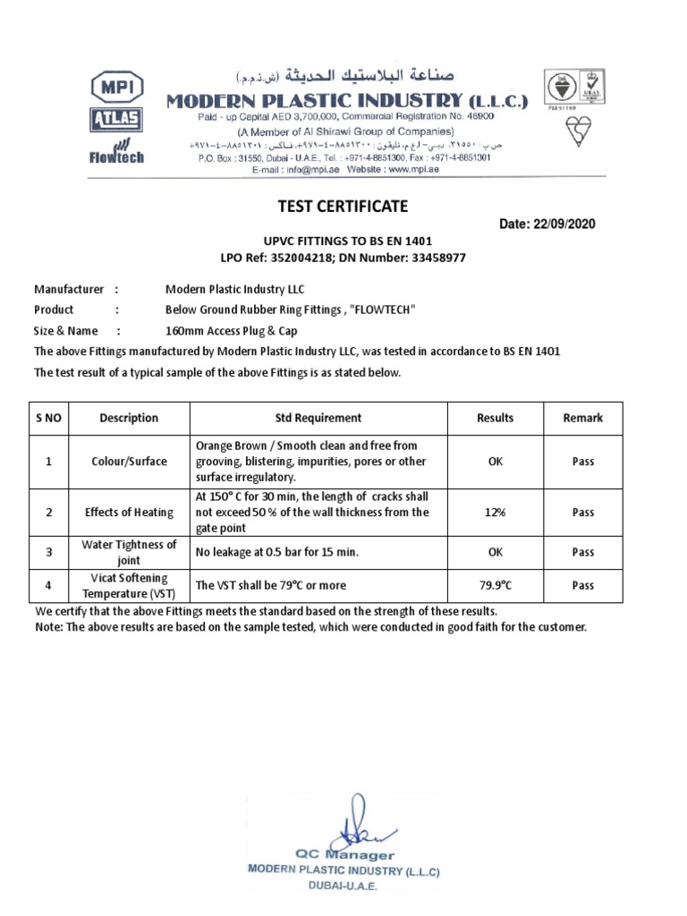 Test Certificate United | PDF | Plastic | Polyvinyl Chloride