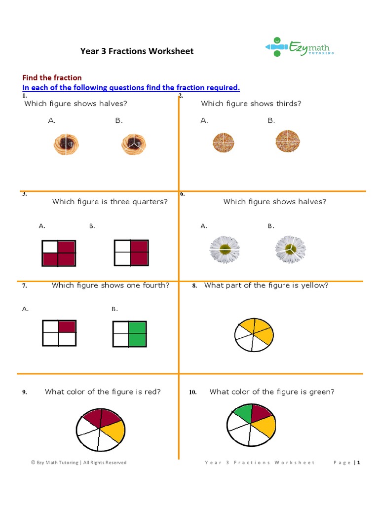 Year 3 Fractions Worksheet | PDF