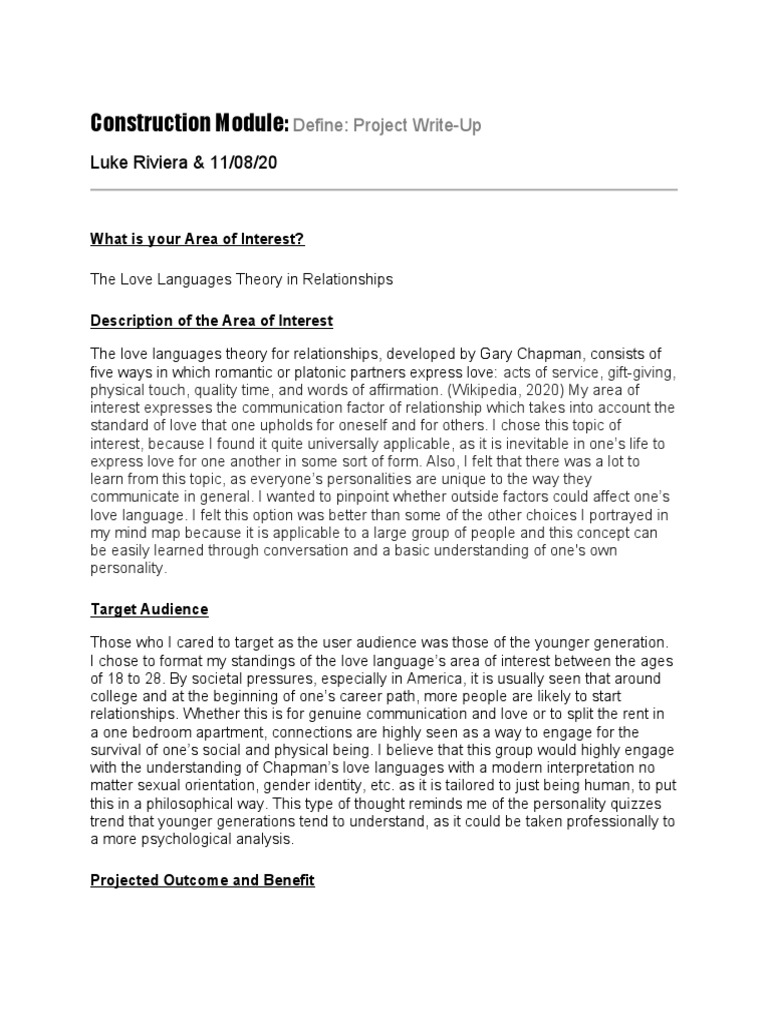 Construction Project Write-Up Template - Luke Riviera | PDF | Love | Gender