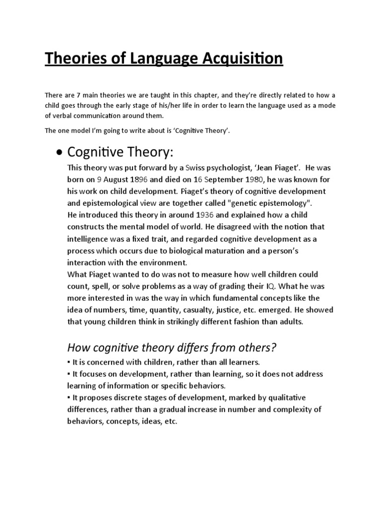 Theories of Language Acquisition | PDF | Cognitive Development | Emergence