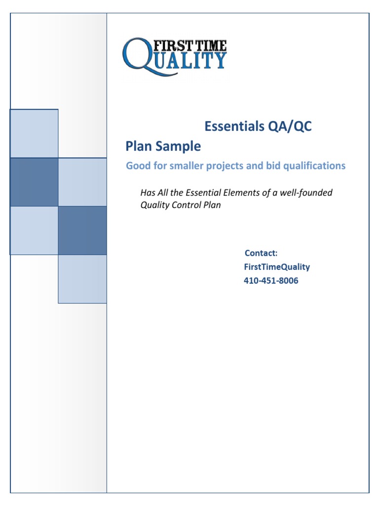 Ăŷěɛđăɖŝŷő Essentials Qa/Qc Plan Sample: Good For Smaller Projects and ...