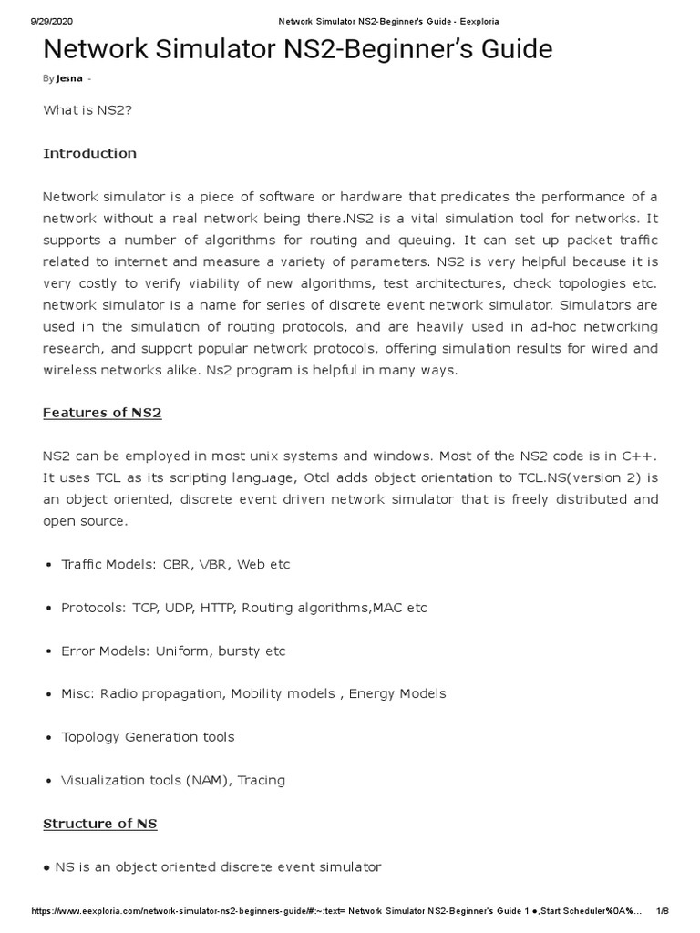 Network Simulator NS2-Beginner's Guide - Eexploria | PDF | Scheduling (Computing) | Computer Network
