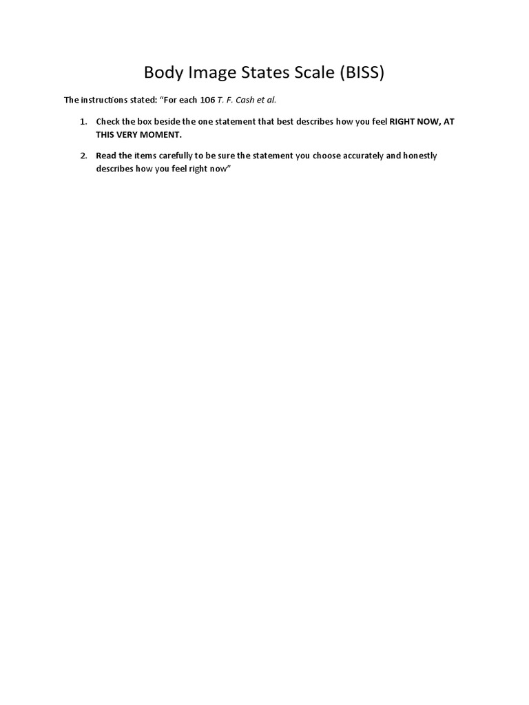Body Image States Scale (BISS) Overview | PDF | Self-Improvement