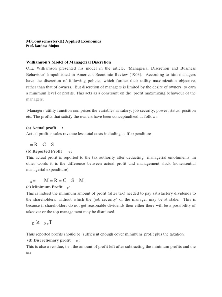 Econmics Williamson Model | PDF | Microeconomics | Business