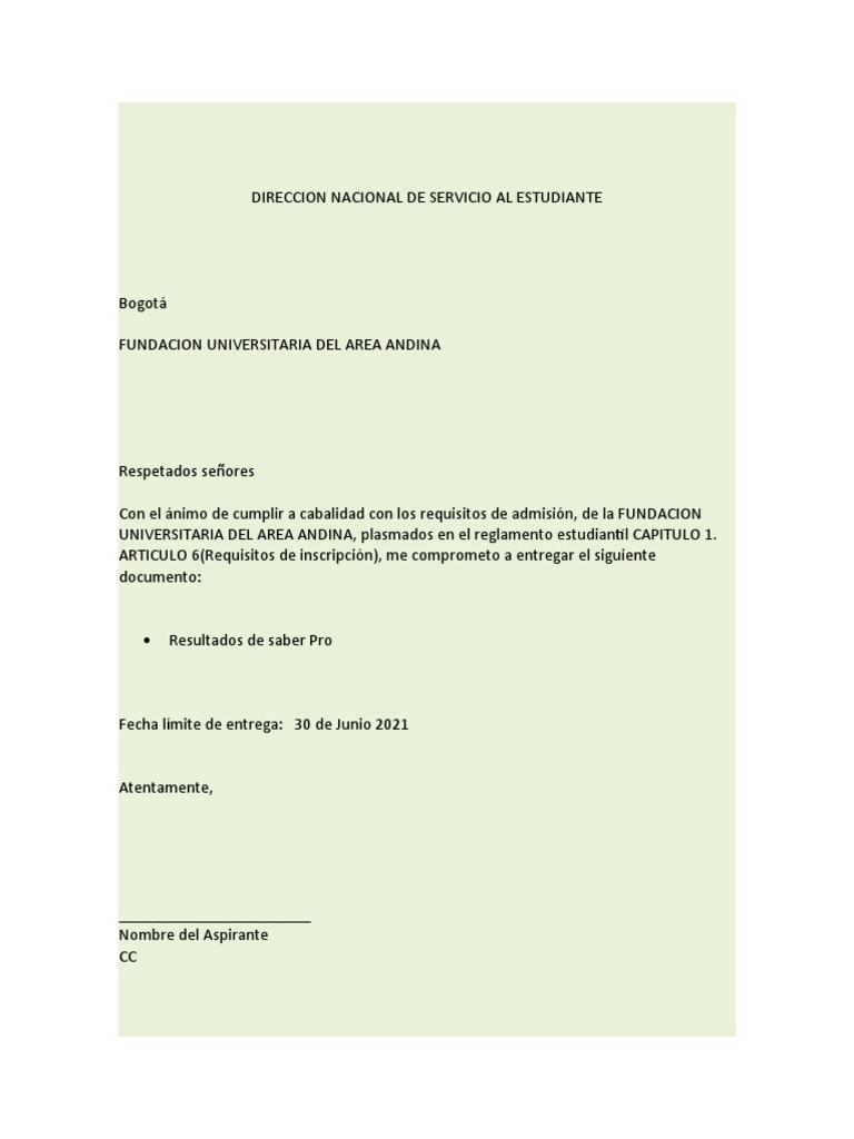 Formato de Carta de Compromiso ICFES | PDF