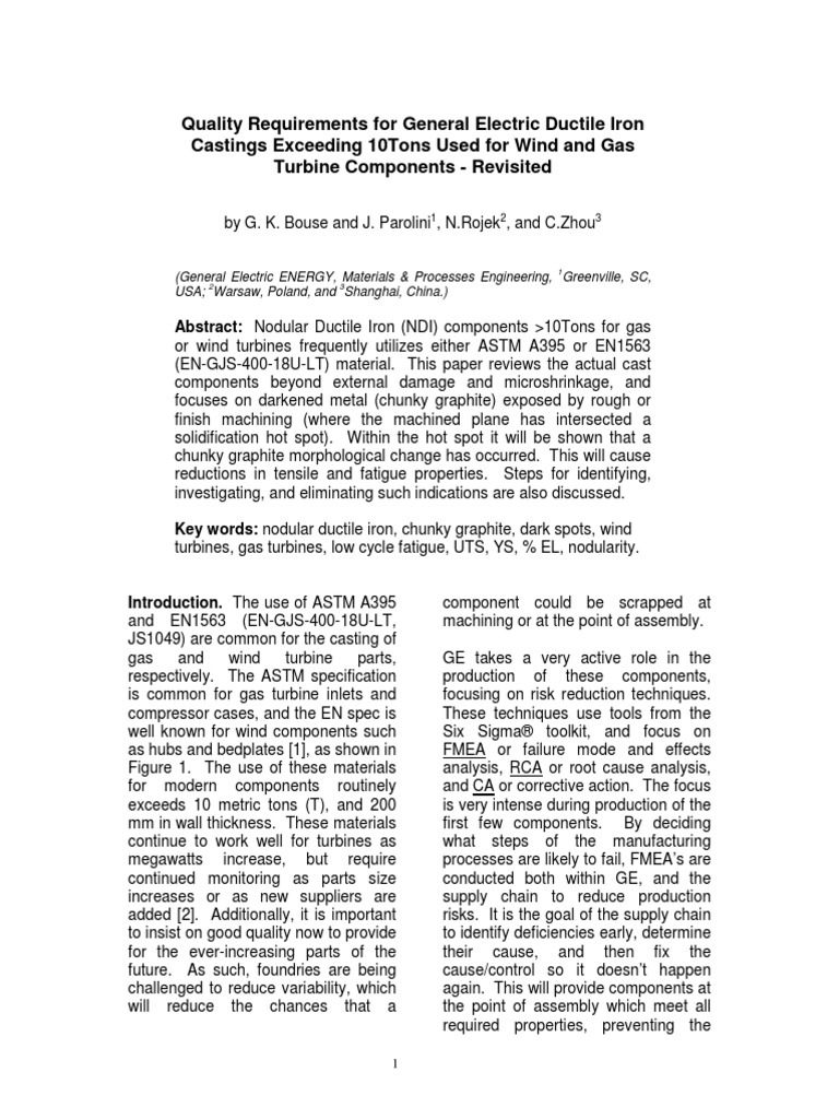 GE Quality Requirements For Heavy Wind Mill Castings | PDF | Foundry ...