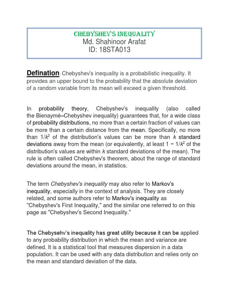 Chebyshev's Inequality | PDF