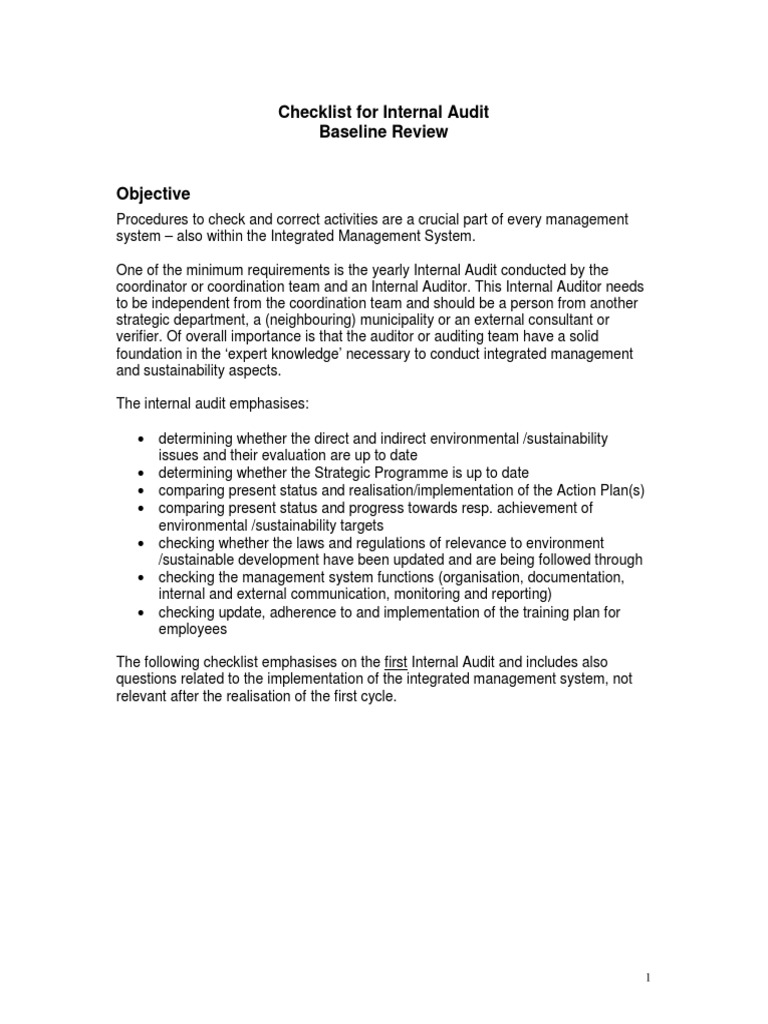 Checklist Baseline Review | PDF | Internal Audit | Audit