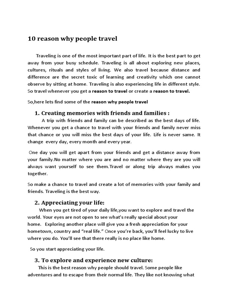 10 Reason Why People Travel-Travel Tips | PDF | Feeling | Psychological ...