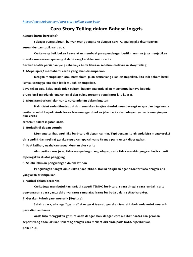 Panduan Story Telling Bahasa Inggris | PDF