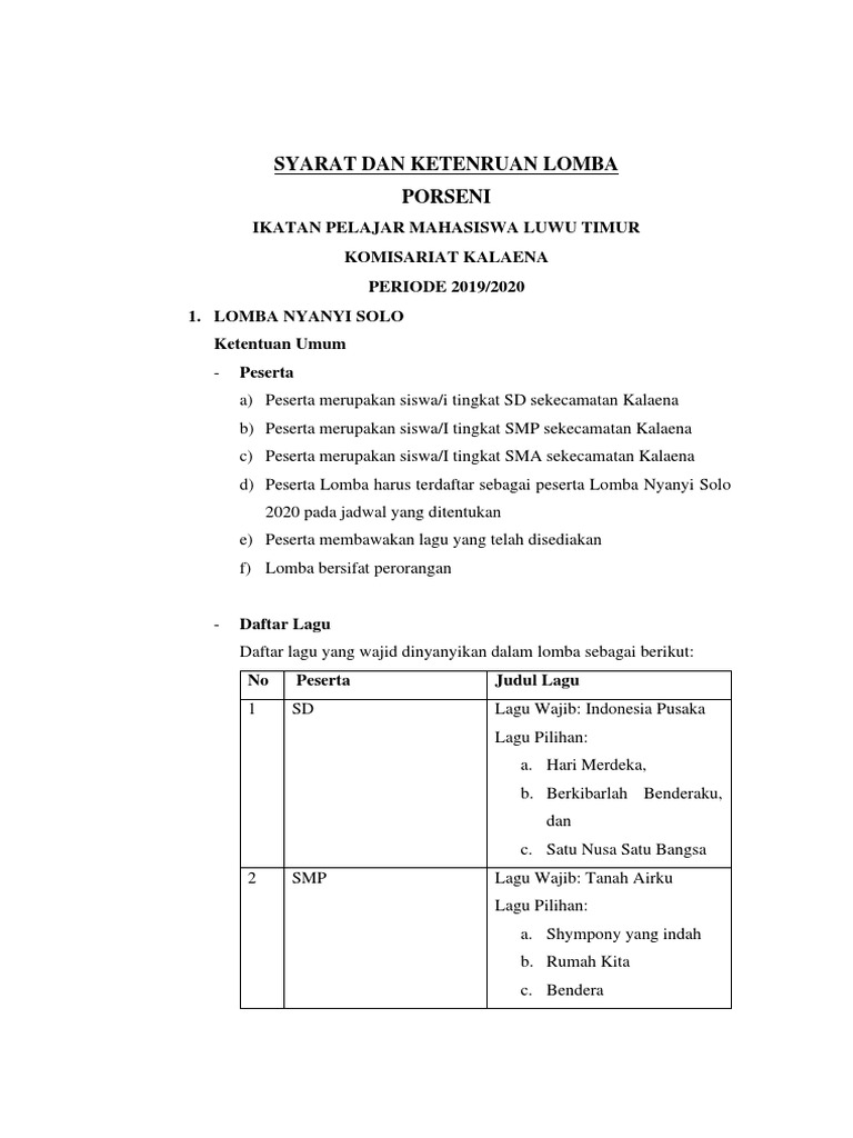 Syarat Dan Ketentuan Lomba | PDF