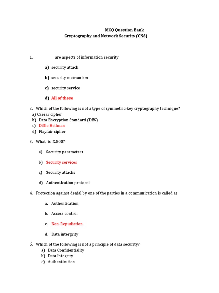 CNS MCQ Question Bank All | PDF | Cryptography | Key (Cryptography)