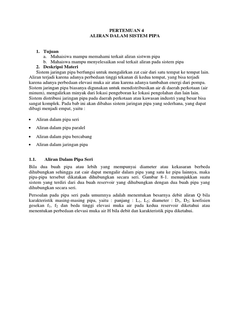 Pertemuan 4 - Aliran Dalam Sistem Pipa PDF | PDF