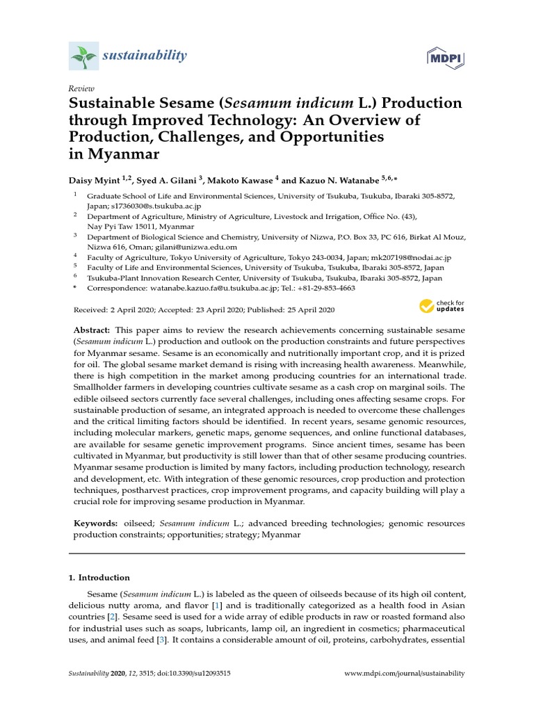 Sustainable Sesame (Sesamum Indicum L.) Production Through Improved ...