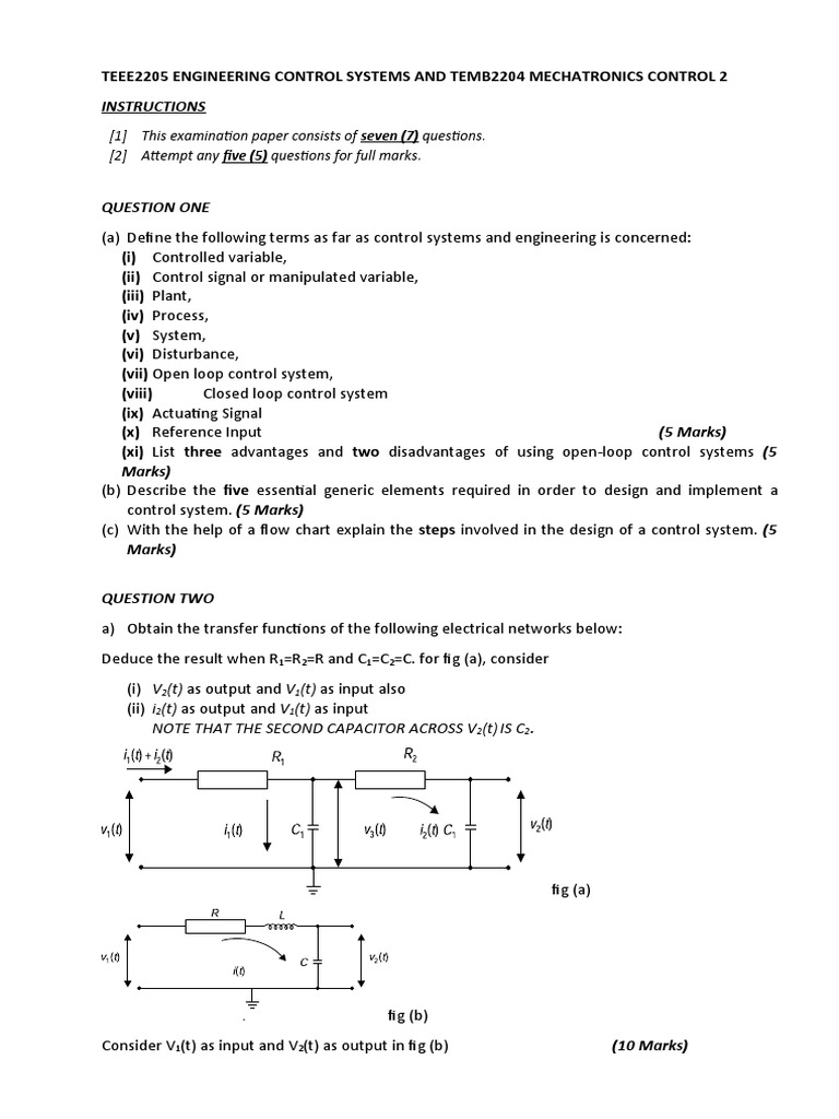Control Systems and Mechatronics Exam | PDF | Control Theory | Control ...