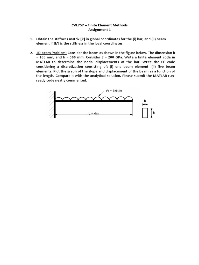 CVL757 - Finite Element Methods Assignment 1 | PDF