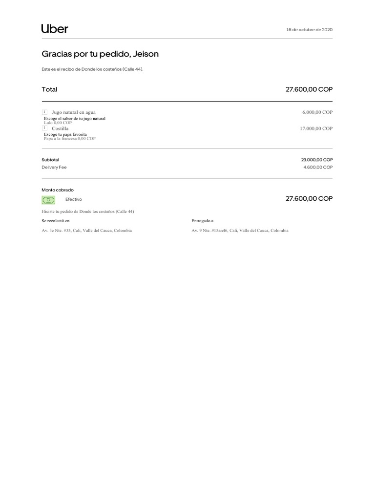 Uber Eats Receipt | PDF